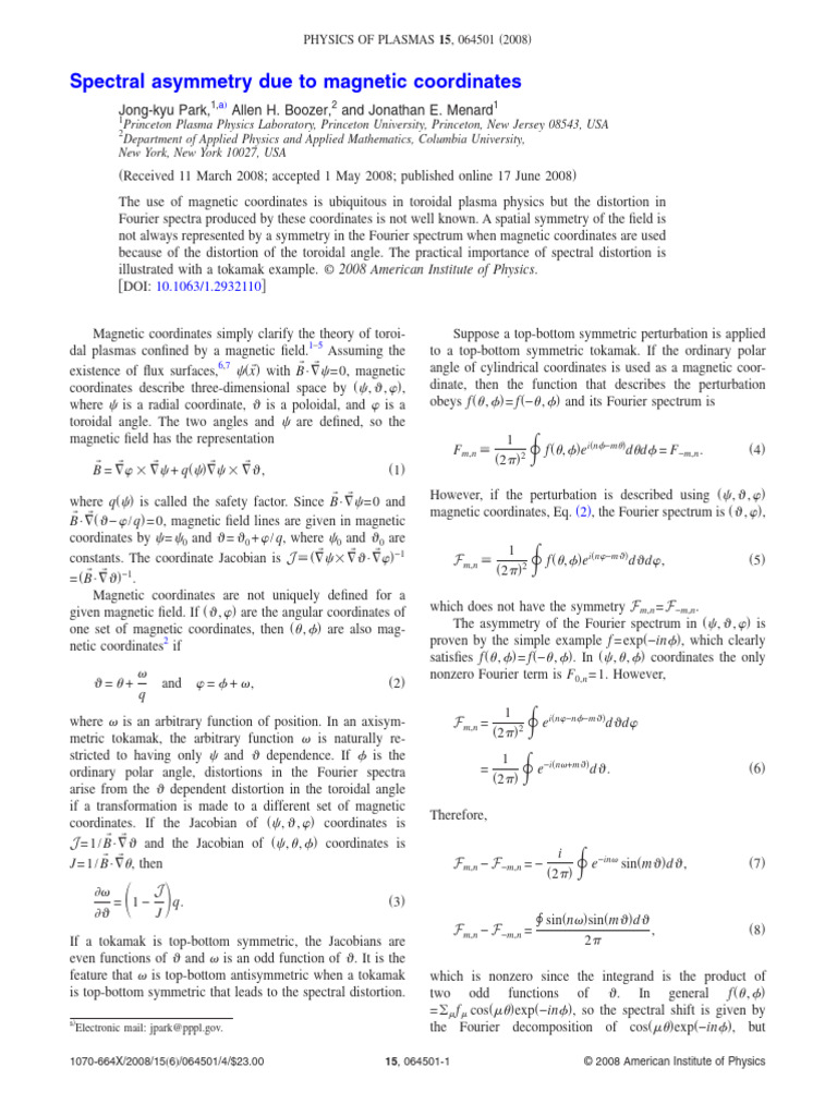 ParkJKPOP08 - Spectral Asymmetry | PDF | Physics | Geometry