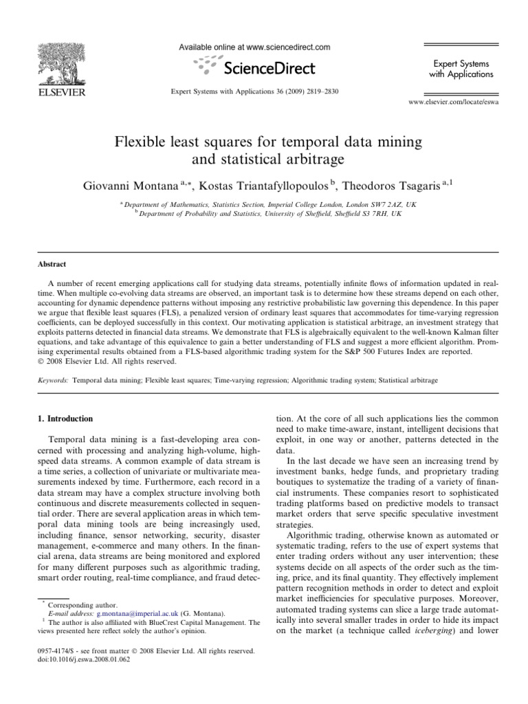 Flexible Least Squares For Temporal Data Mining And Statistical Arbitrage Pdf Linear