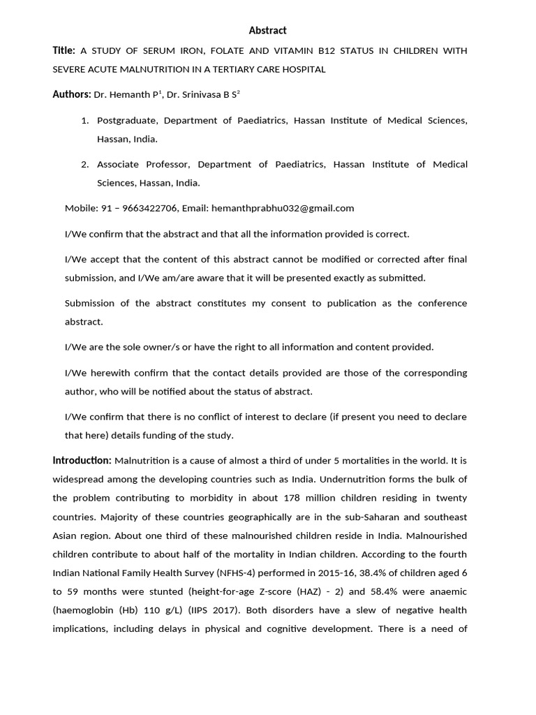 Abstract Paper DR Hemath P Corrected. | PDF | Malnutrition | Anemia