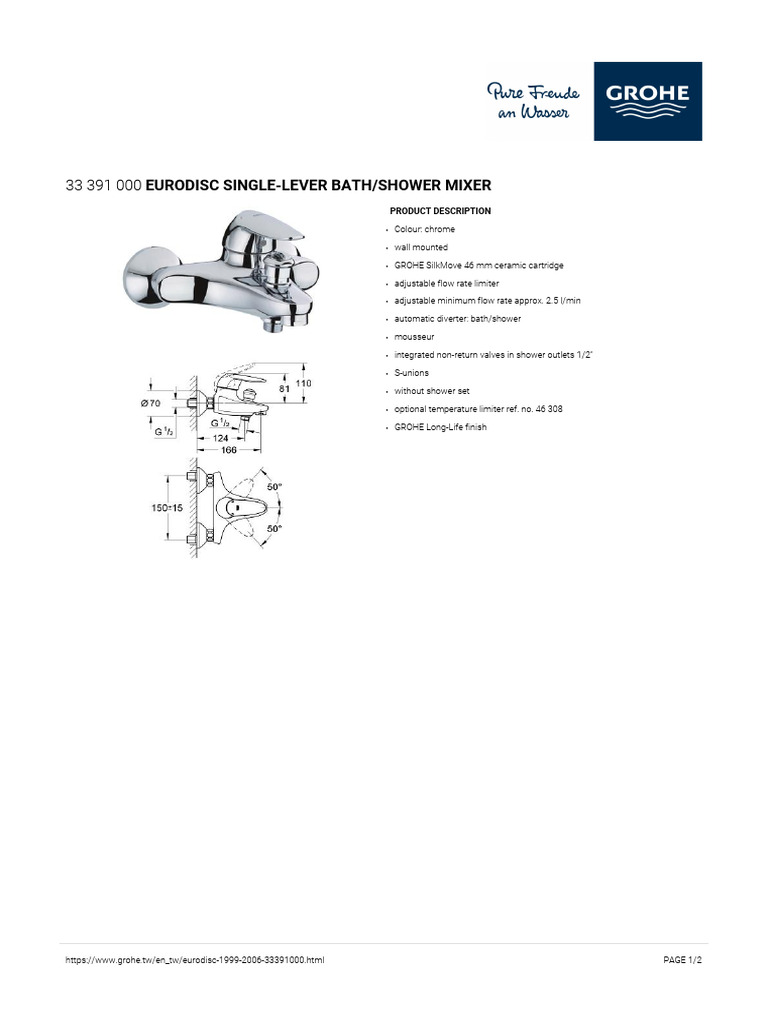 GROHE Specification Sheet 33391000 | PDF