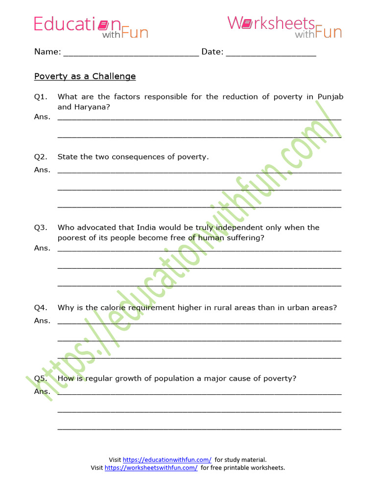 Poverty As A Challenge Worksheet 3 | PDF