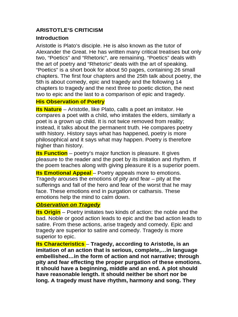 Poetry Origin, Epic and Tragedy Plot Tragic Hero | PDF | Poetics (Aristotle) | Tragedy