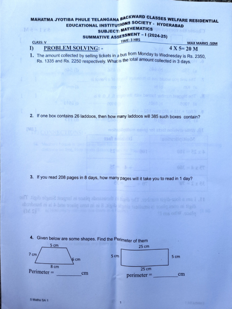 SA-1 QPs 2024-25 | PDF | Mathematics | Elementary Mathematics