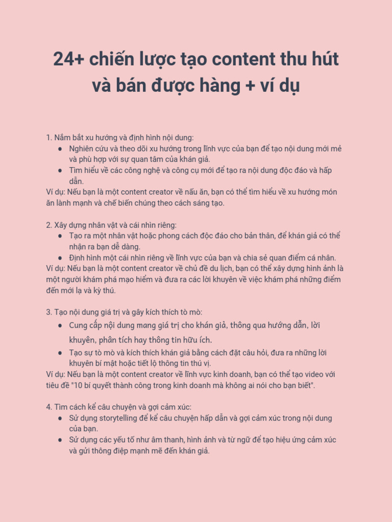 24+ Chiến Lược Tạo Content Thu Hút Và Bán Được Hàng + VÍ Dụ | PDF