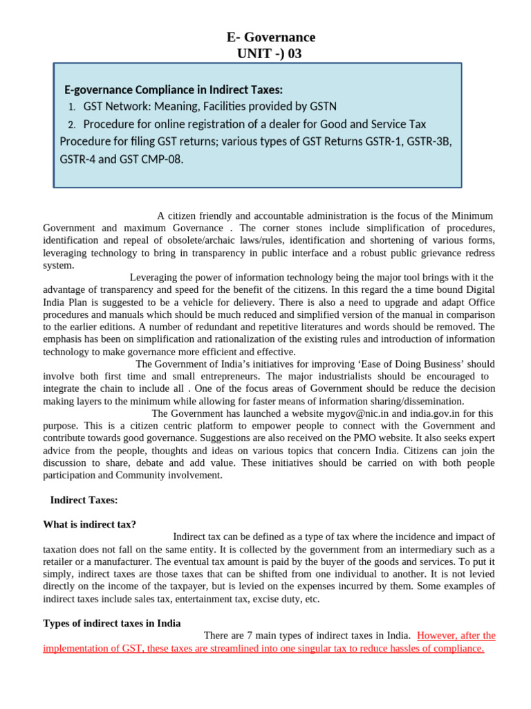 Unit 3 | PDF | Taxes | Indirect Tax