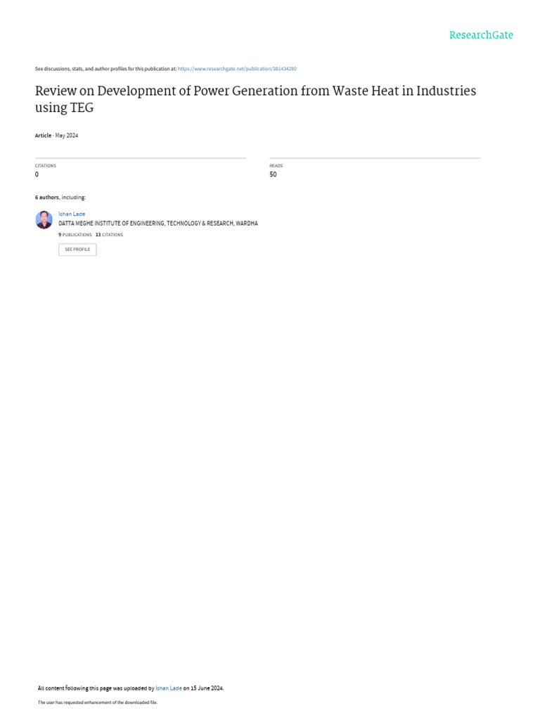 Reviewon Developmentof Power Generationfrom TEG2024 | PDF | Power ...