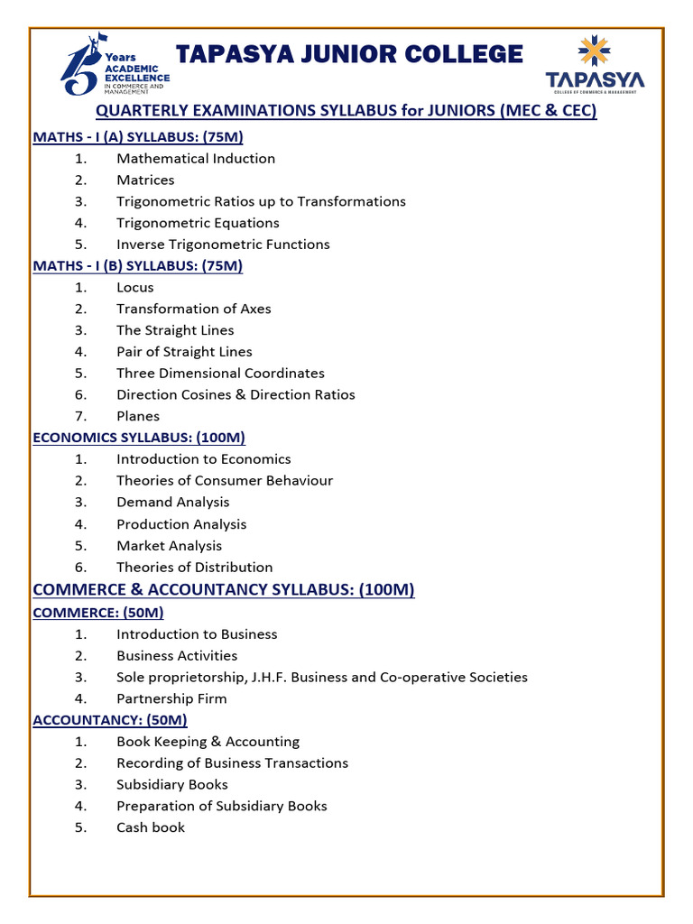 IPE Quarterly Examinations JR Syllabus at 09-09-2024 | PDF | Trigonometric Functions | Mathematics