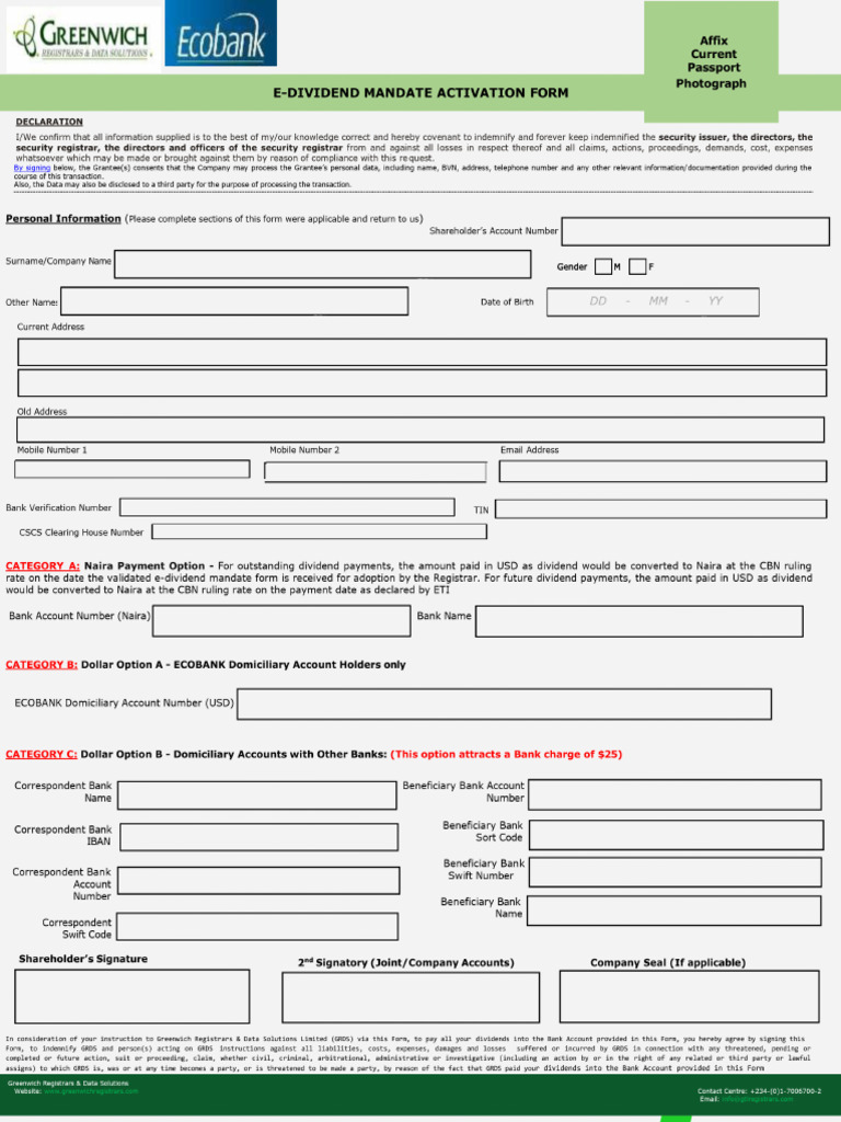 Ecobank Transnational Incorporated E Dividend Mandate UPDATED 2 | PDF