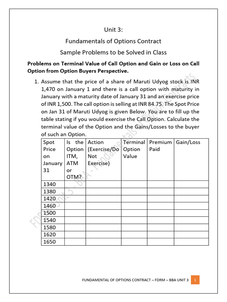 Unit 3 ClassProblems | PDF | Put Option | Option (Finance)