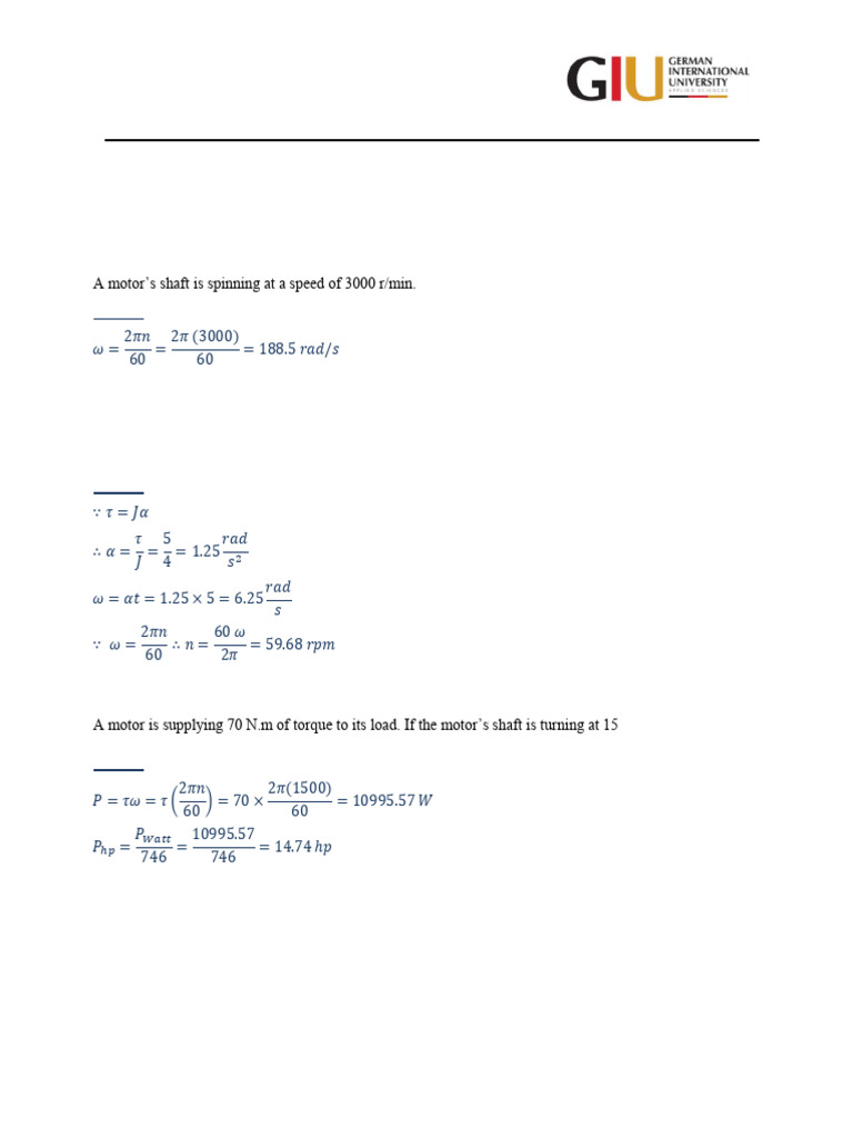 WS1 sol | PDF | Torque | Inductor