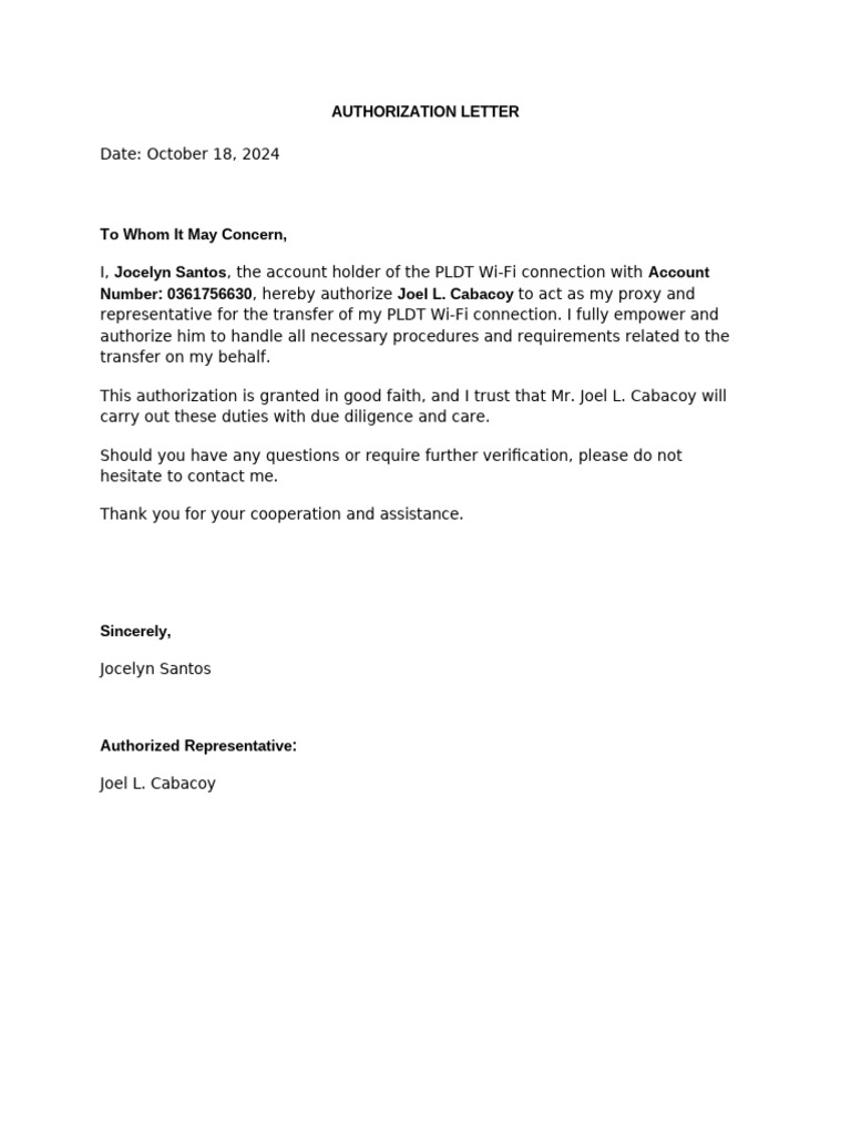 Authorization Letter | PDF