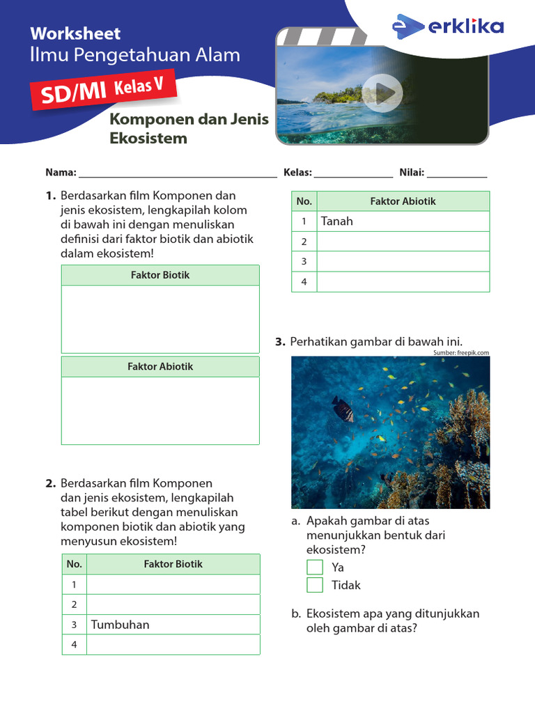 Sd Ipa Kelas V Komponen Dan Jenis Ekosistem Pdf