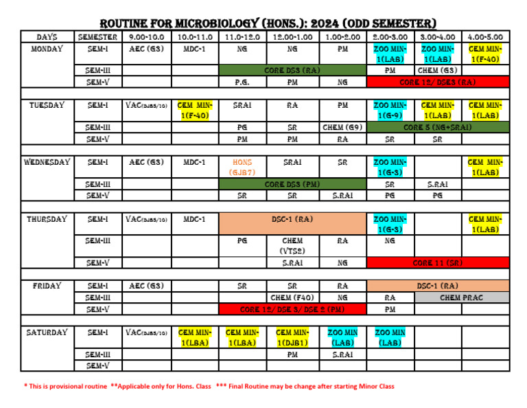 2024 Routine For (Odd Sem) | PDF