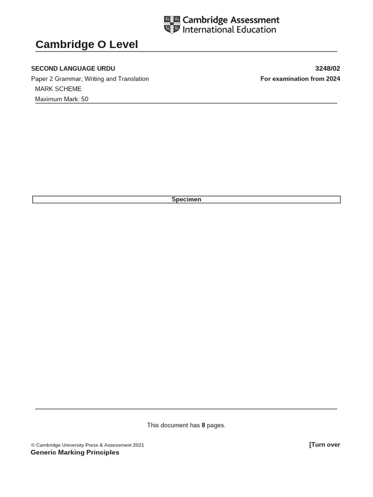 634566 2024 Specimen Paper 2 Markscheme | PDF | Question | Vocabulary