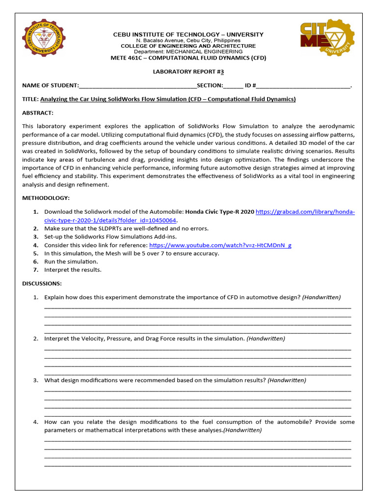 ME 461 - Laboratory Report 3-1 | PDF | Computational Fluid Dynamics ...