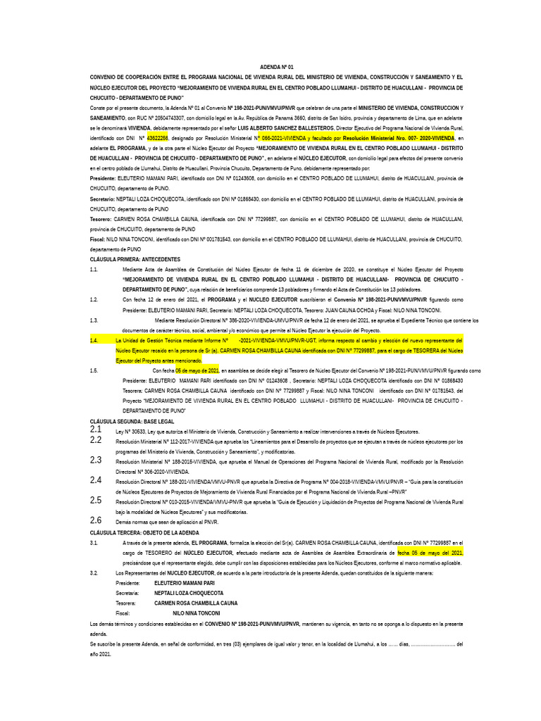Adenda Cambio de Rne - Tesorero 198-2021 | PDF | Gobierno