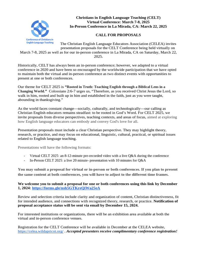 CELT 2025 - Call For Proposals | PDF | Human Communication