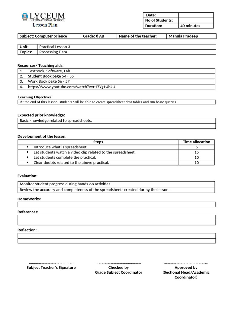 Lesson Plan Grade 8P | PDF