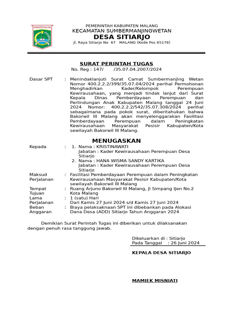 Surat Perintah Tugas | PDF