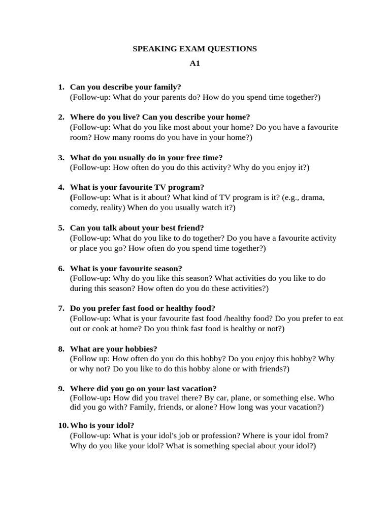 Speaking Exam Questions | PDF