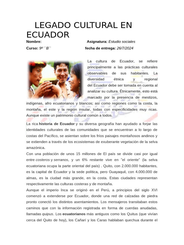 Legado Cultural en Ecuador | PDF | Ecuador | Turismo