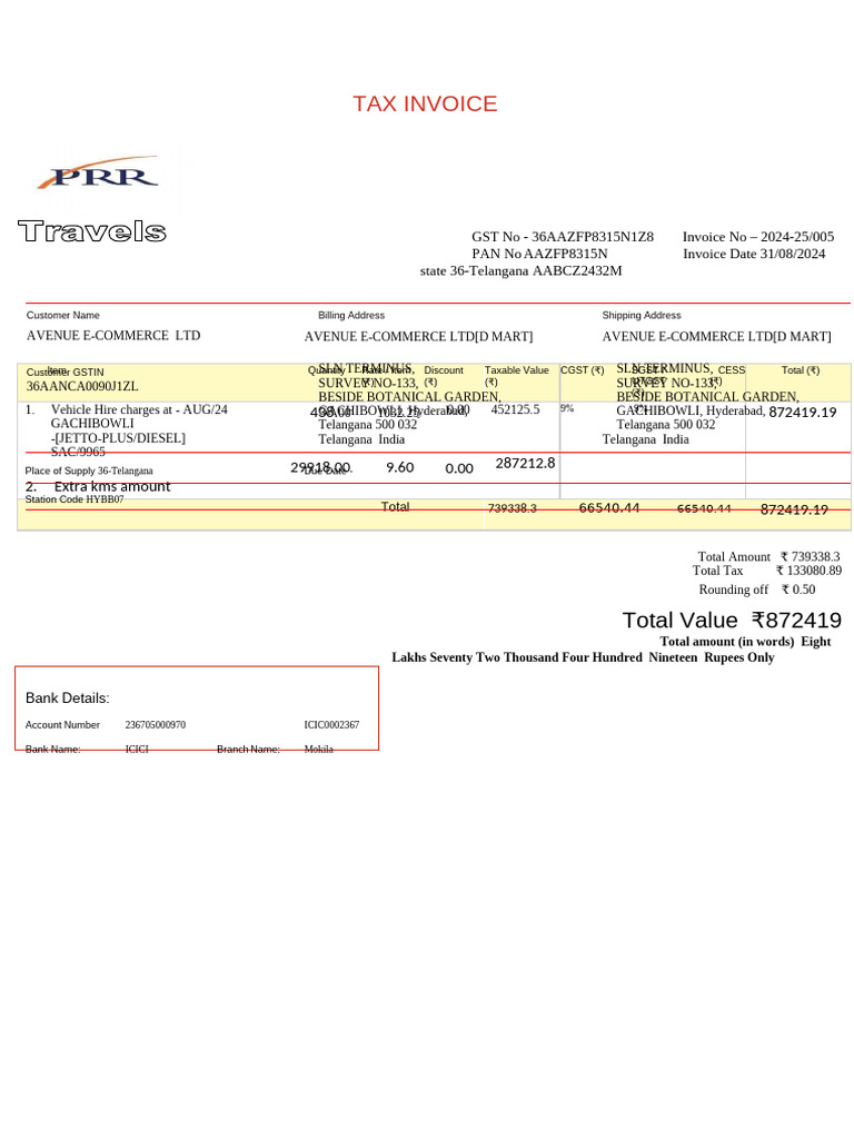 Tax Invoice 05 Dmart August 24 Billing | PDF | Sales | Public Finance