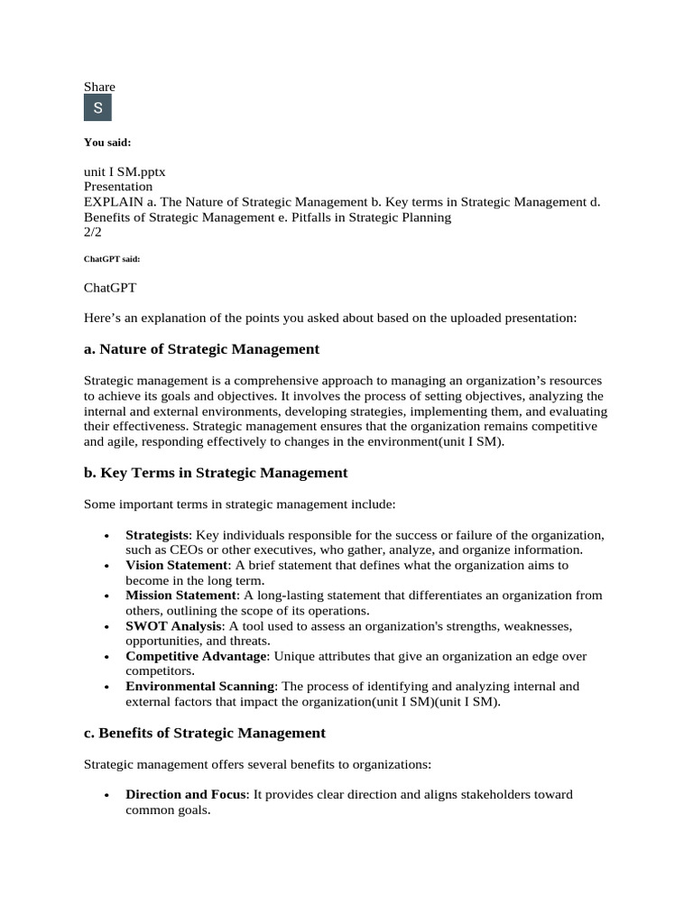 Sm Notes Pdf Strategic Management Economies