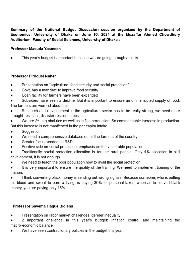 National Budget Discussion Summary 2024 | PDF | Taxes | Macroeconomics