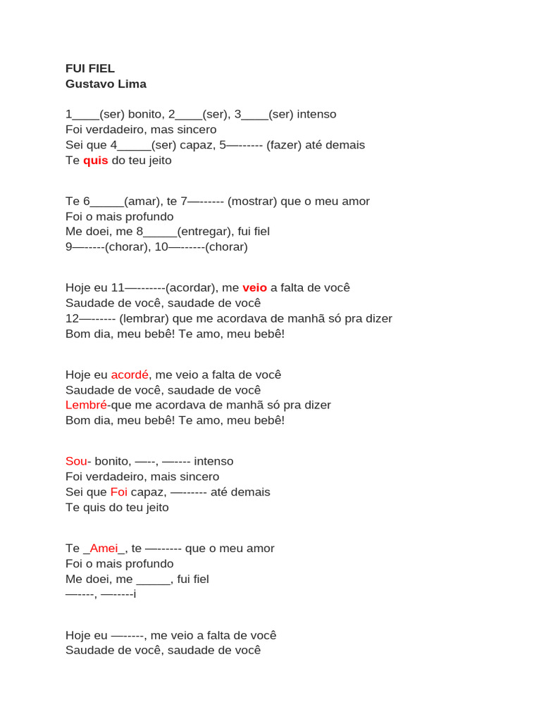 Letra música-FUI FIEL | PDF