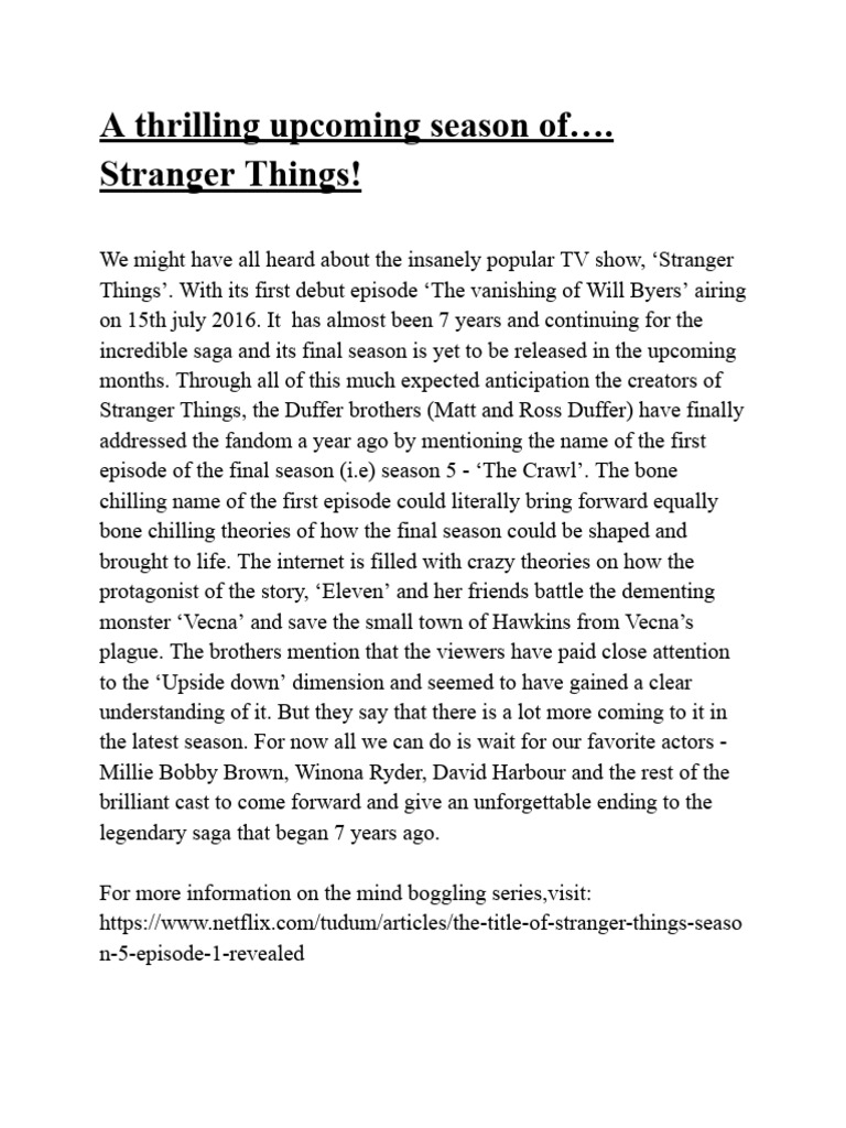 Stranger Things Season 5: The Crawl | PDF