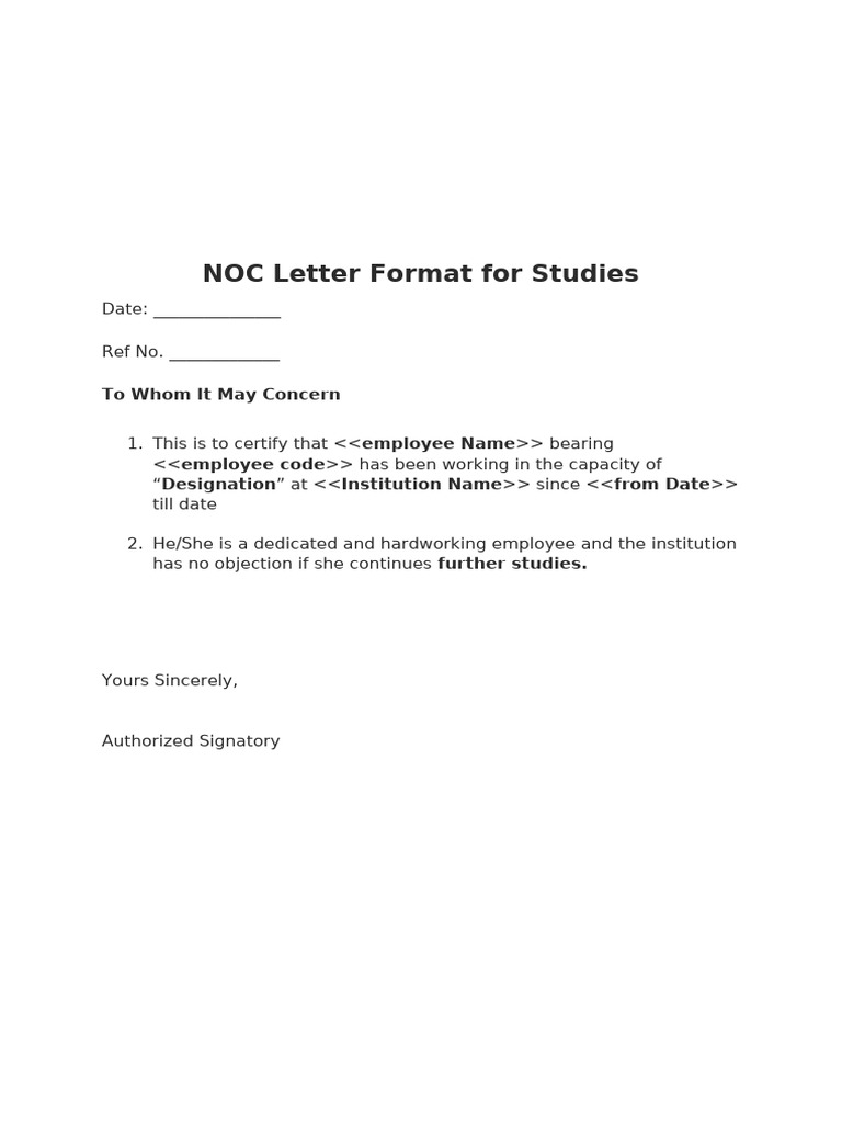 NOC Letter Format For Studies | PDF