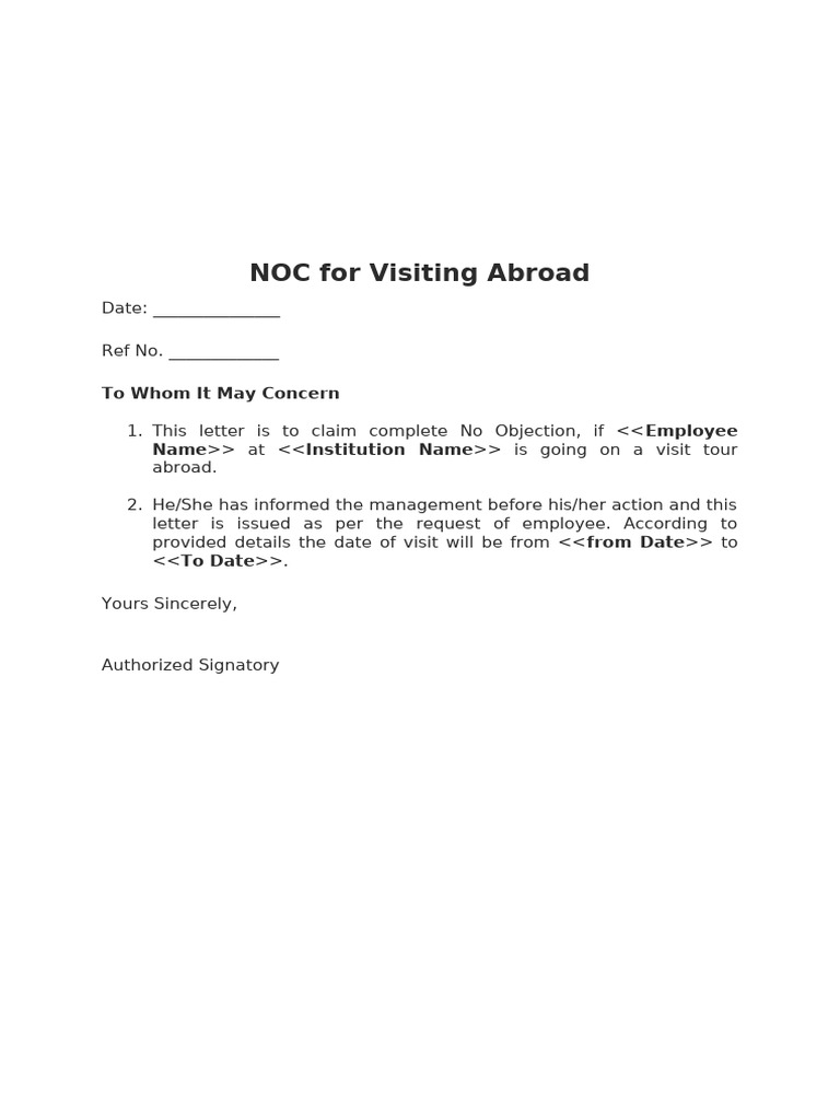 NOC for Visiting Abroad | PDF