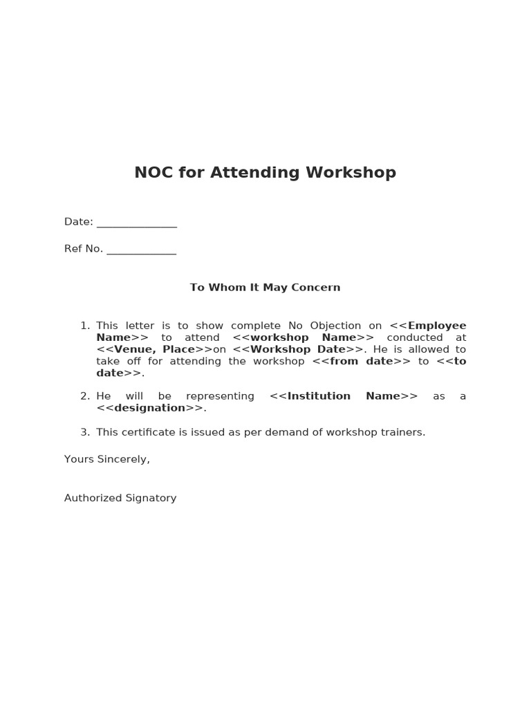 NOC for Workshop Attendance | PDF