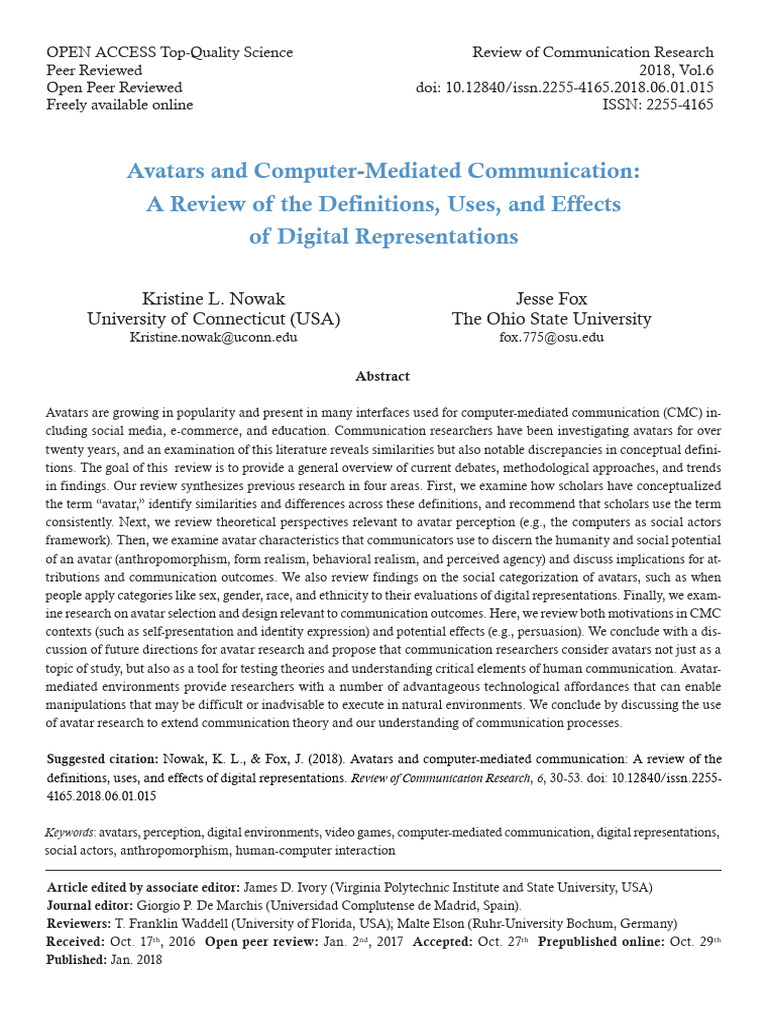 Avatars and Computer-Mediated Communication | PDF | Communication | Gender