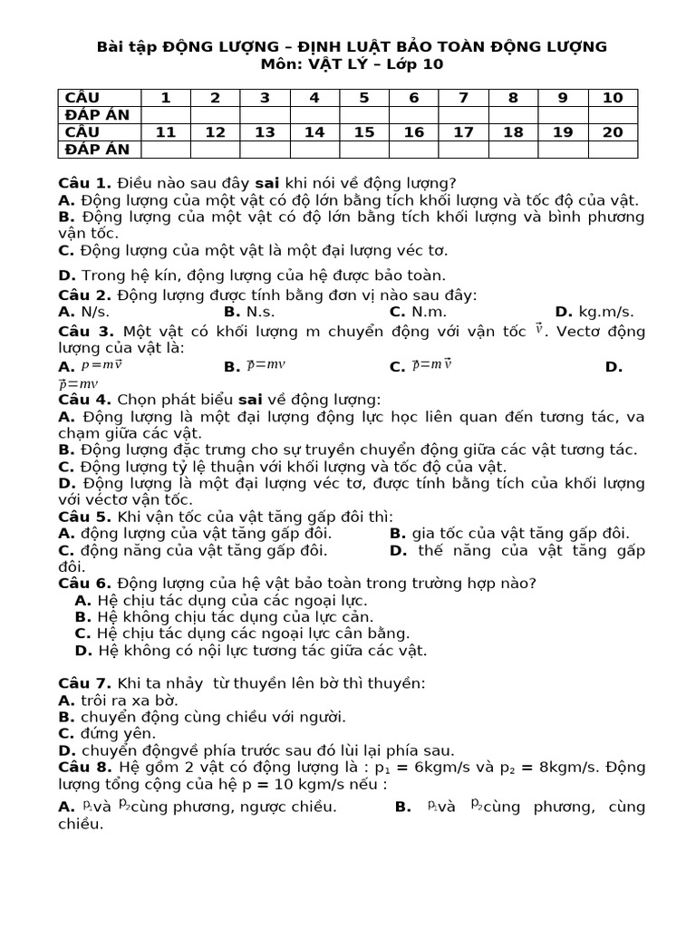 ĐỀ KIỂM TRA ĐỘNG LƯỢNG | PDF