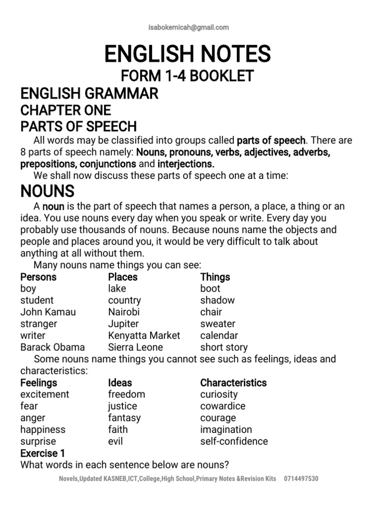 New Form 1-4 English Notes-1 | PDF | Syntax | Grammar