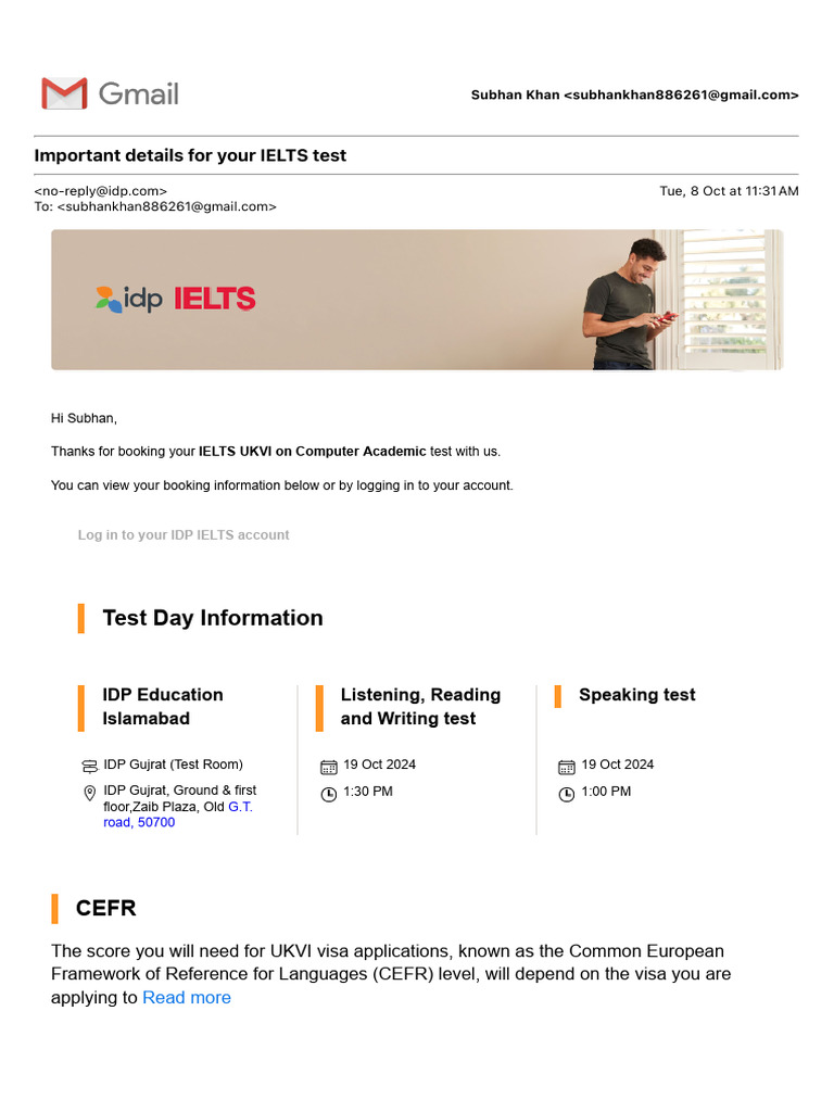 Important Details For Your IELTS Test | PDF