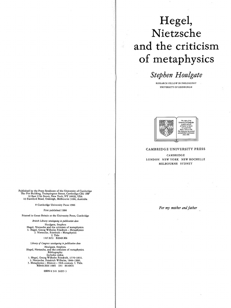 Hegel Nietzsche and The Criticism of Metaphysics | PDF | Metaphysics ...