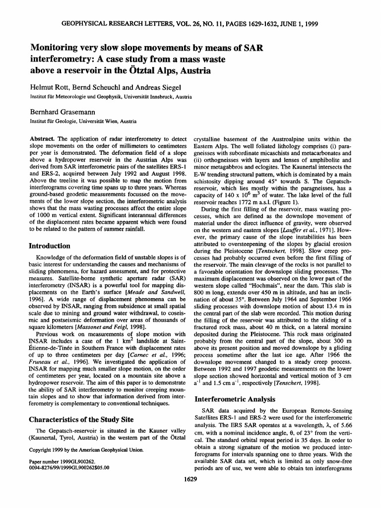 Monitoring Very Slow Slope Movements by Means of SAR Interferometry A ...
