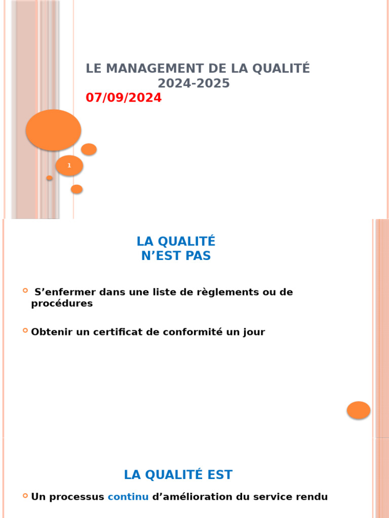 Presentation MQ S1 Sep 2024 | PDF | Management de la qualité | Business