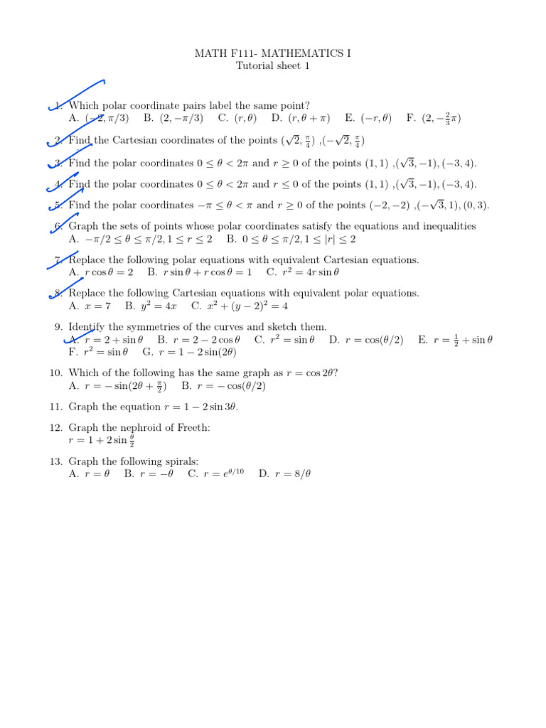 Tutorial Sheet 1 | PDF