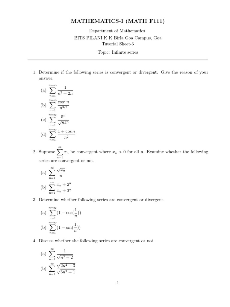 Tutorial Sheet 5 | PDF | Infinity | Mathematical Analysis
