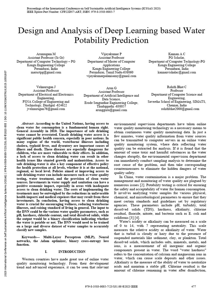 q17 Design - and - Analysis - of - Deep - Learning - Based - Water - Potability - Prediction ...