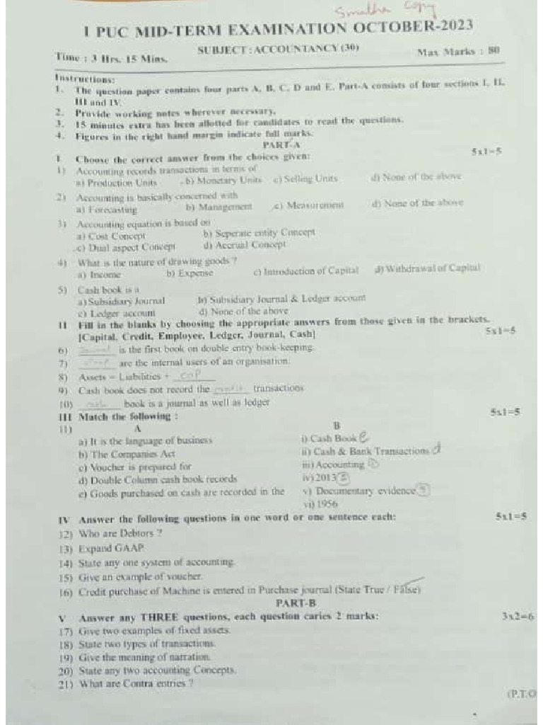 Accounts Mid Term QP | PDF