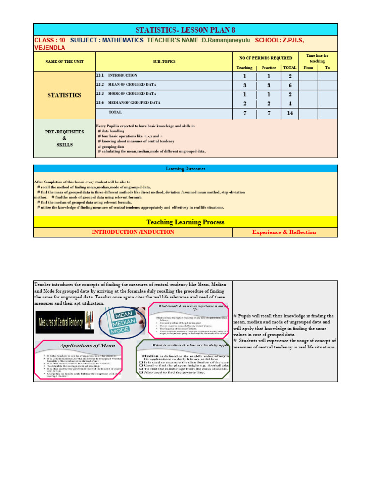 10th Lesson Plan Statistics | PDF | Mean | Mode (Statistics)