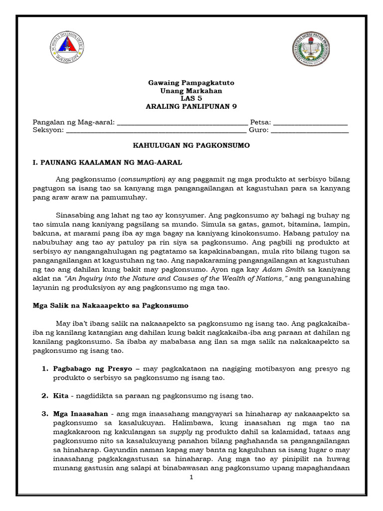 LAS AP9 Aralin5 Q1 1 | PDF