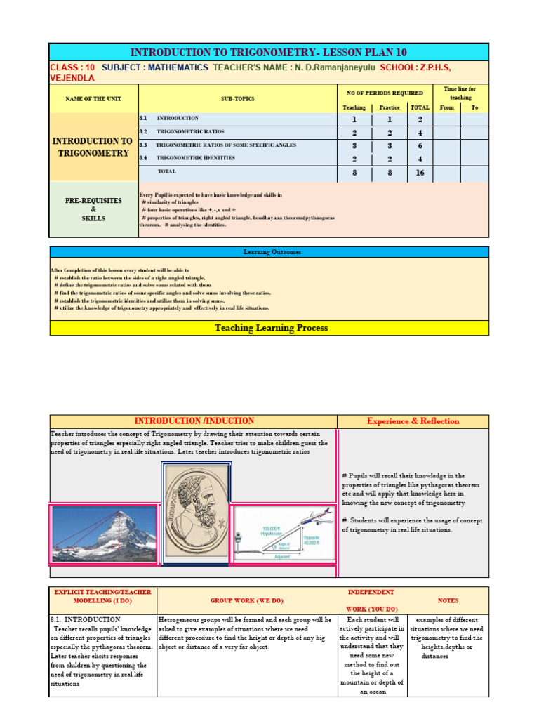 Class 10 Trigonometry Lesson Plan | PDF | Trigonometry | Triangle