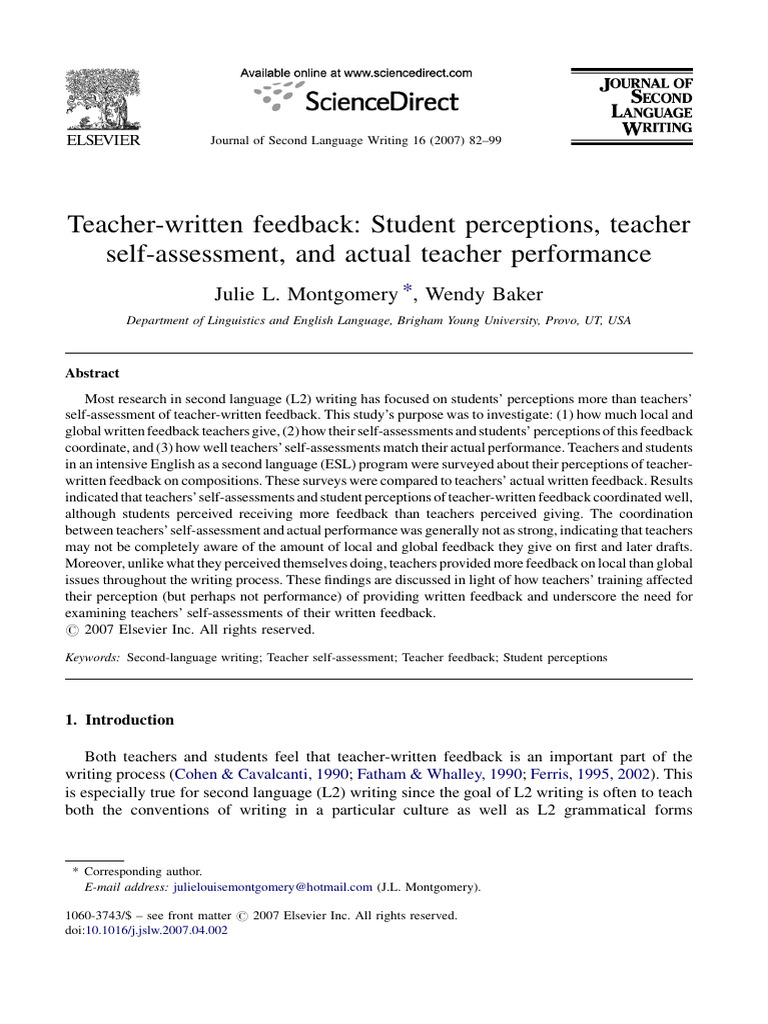 Teacher-written feedback: Student perceptions, teacher self-assessment ...