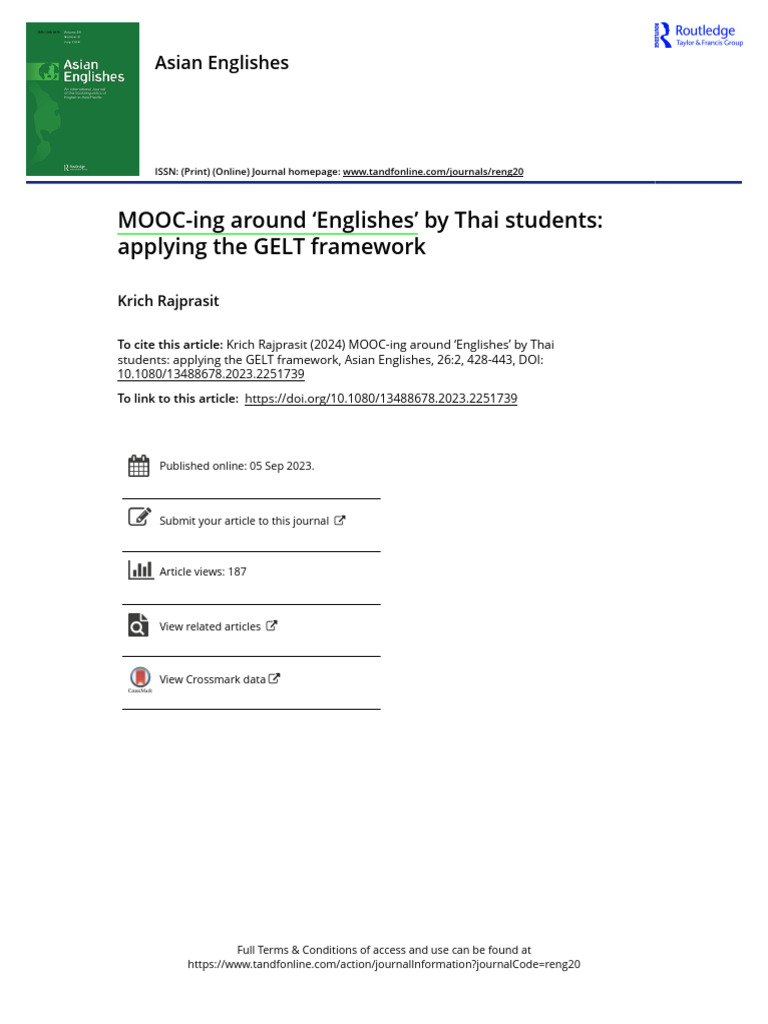 4 MOOC-Ing Around Englishes by Thai Students Applying The GELT Framework | PDF | Standard ...