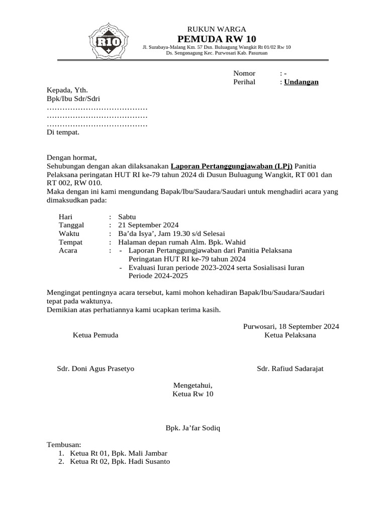 Contoh Undangan Rapat LPJ | PDF